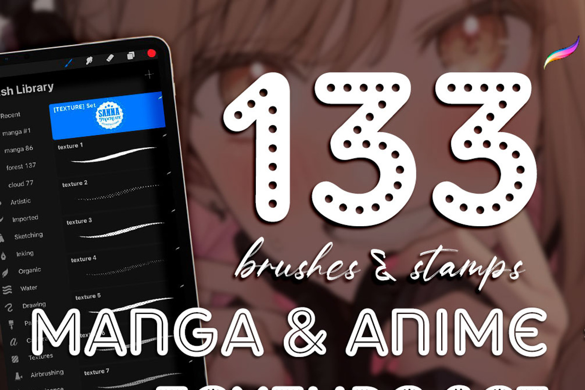 procreate brushes manga stamps anime, a Brush Add-On by SannaIllustrations