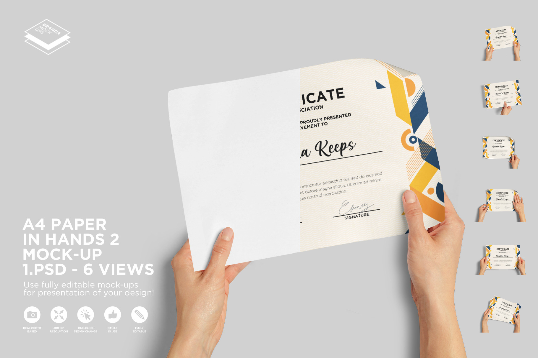 A4 Paper in Hands 2 Mock-up, a Print Template by Branda Keeps