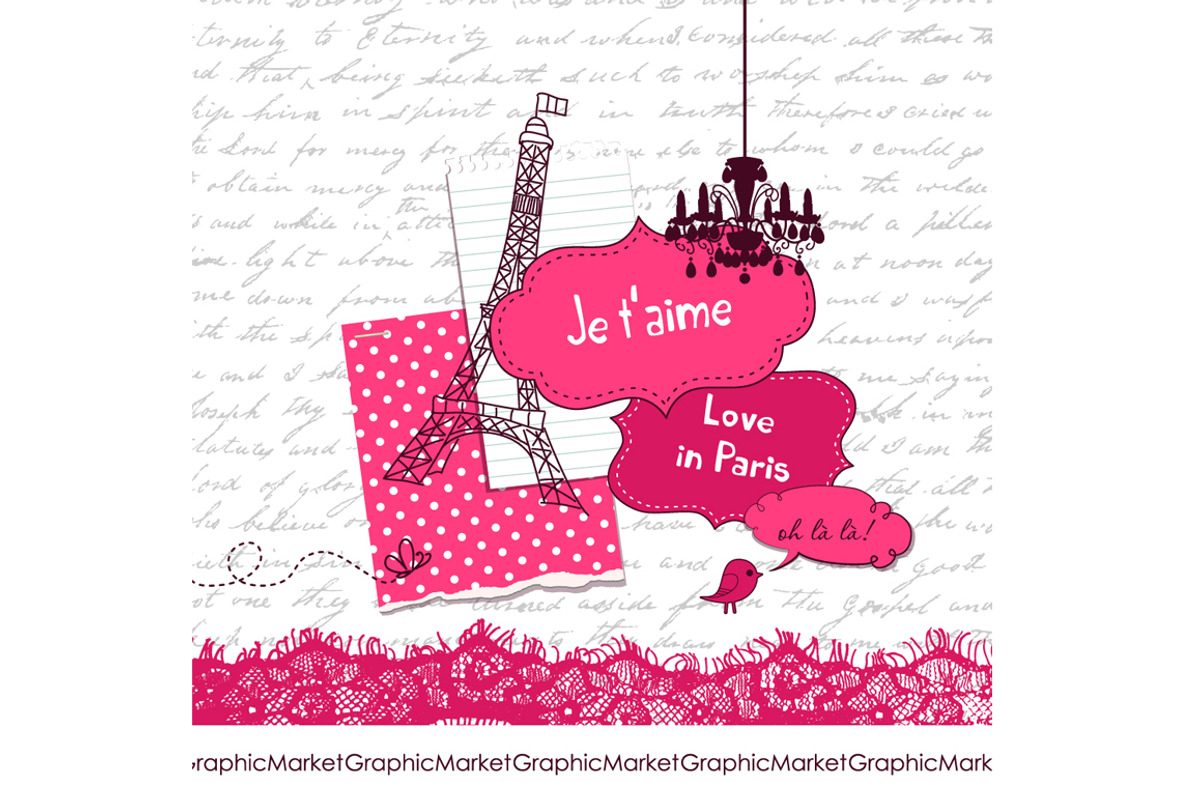 Scrapbook set, France, Eiffel tower, an Illustration by GraphicMarket