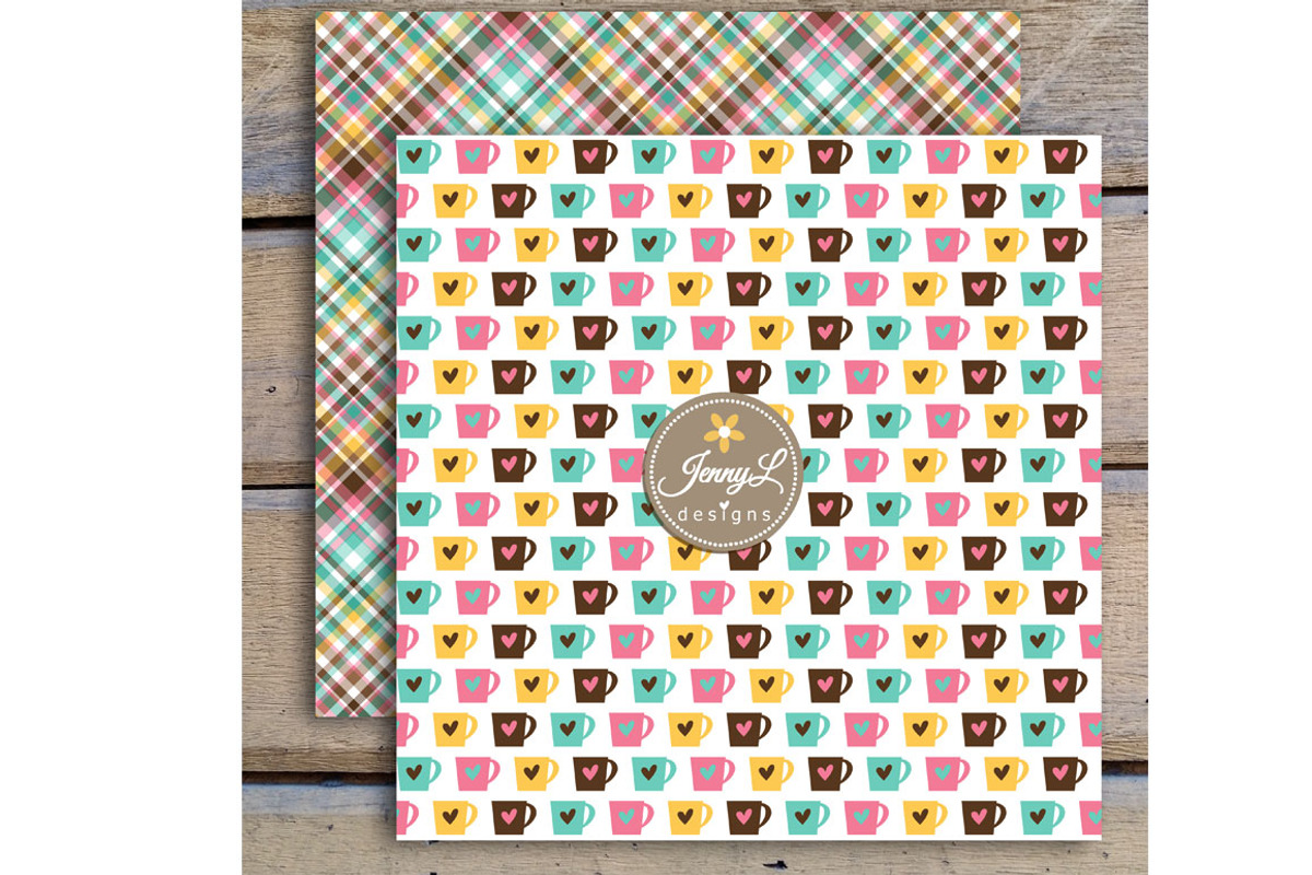 Coffee Donut Digital Papers Clipart, a Pattern Graphic by JennyL Designs