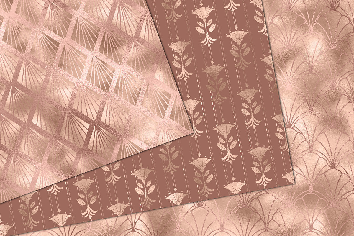 Rose Gold Art Deco Patterns, a Pattern Graphic by Digital Curio