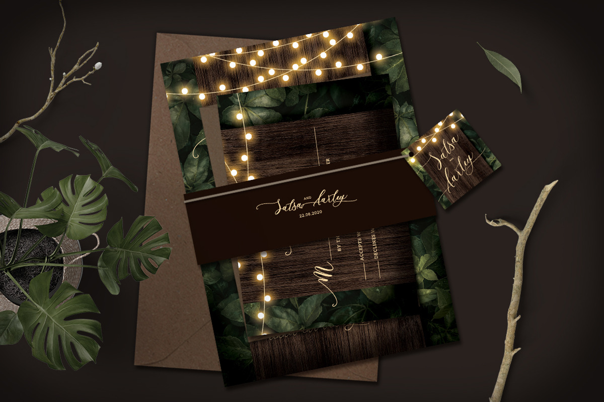 String Light Wedding Invitation Set, an Invitation Template by Aarley ...