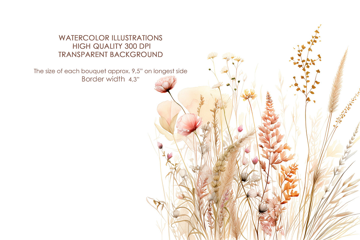 Watercolor Boho Wild Flowers clipart