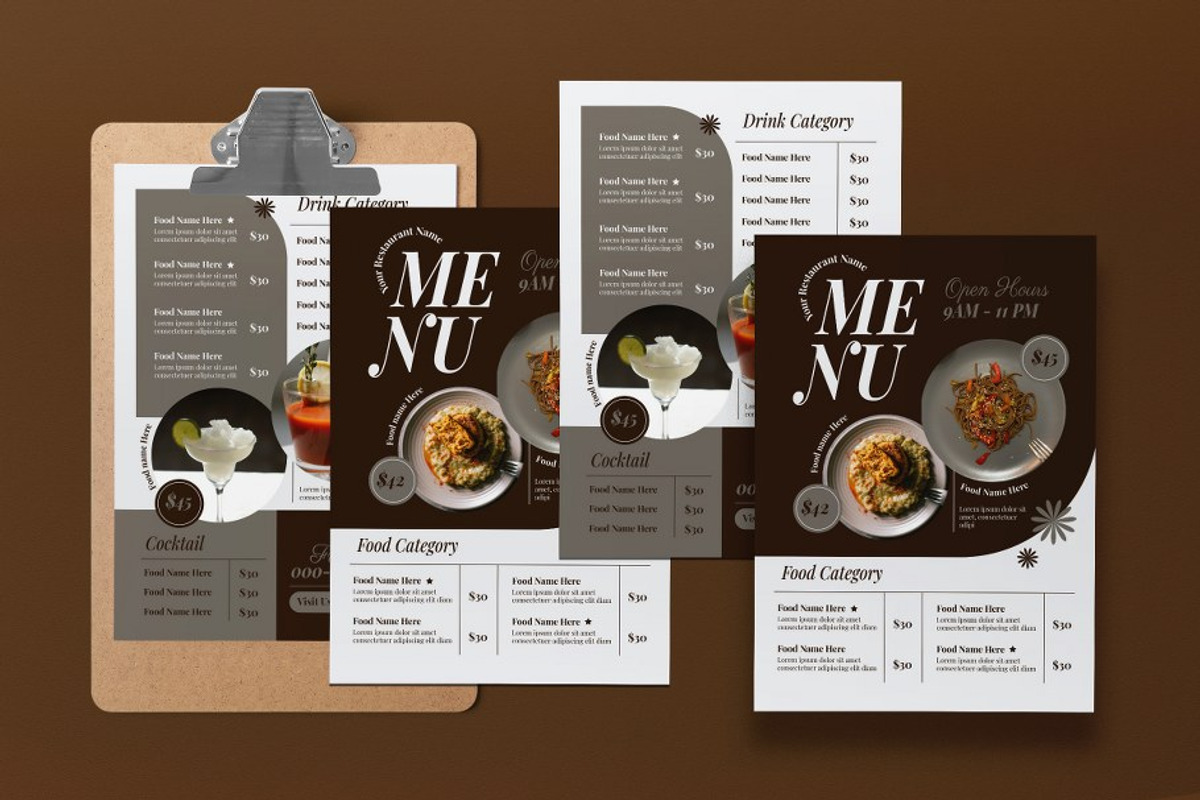Dark Brown Minimalist Food Menu, a Flyer Template by graphicook