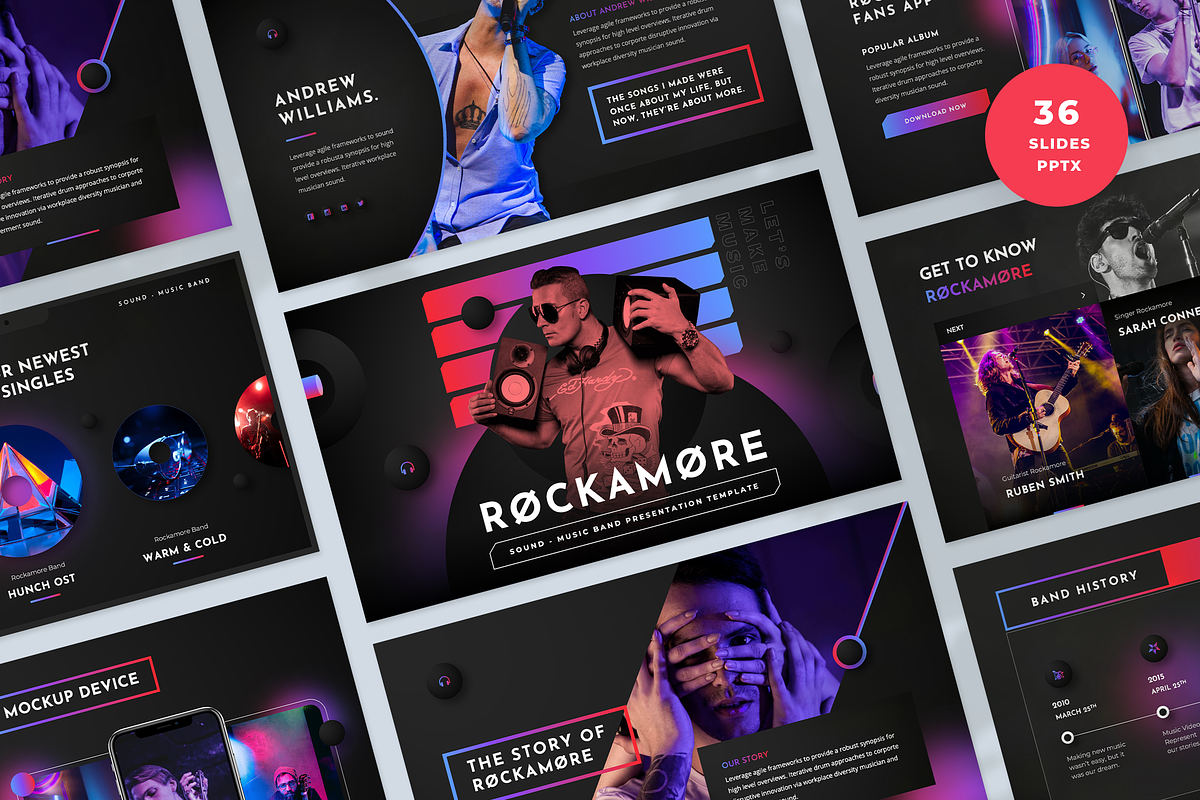 Music Band PowerPoint Template, a Presentation Template by Flat Icons