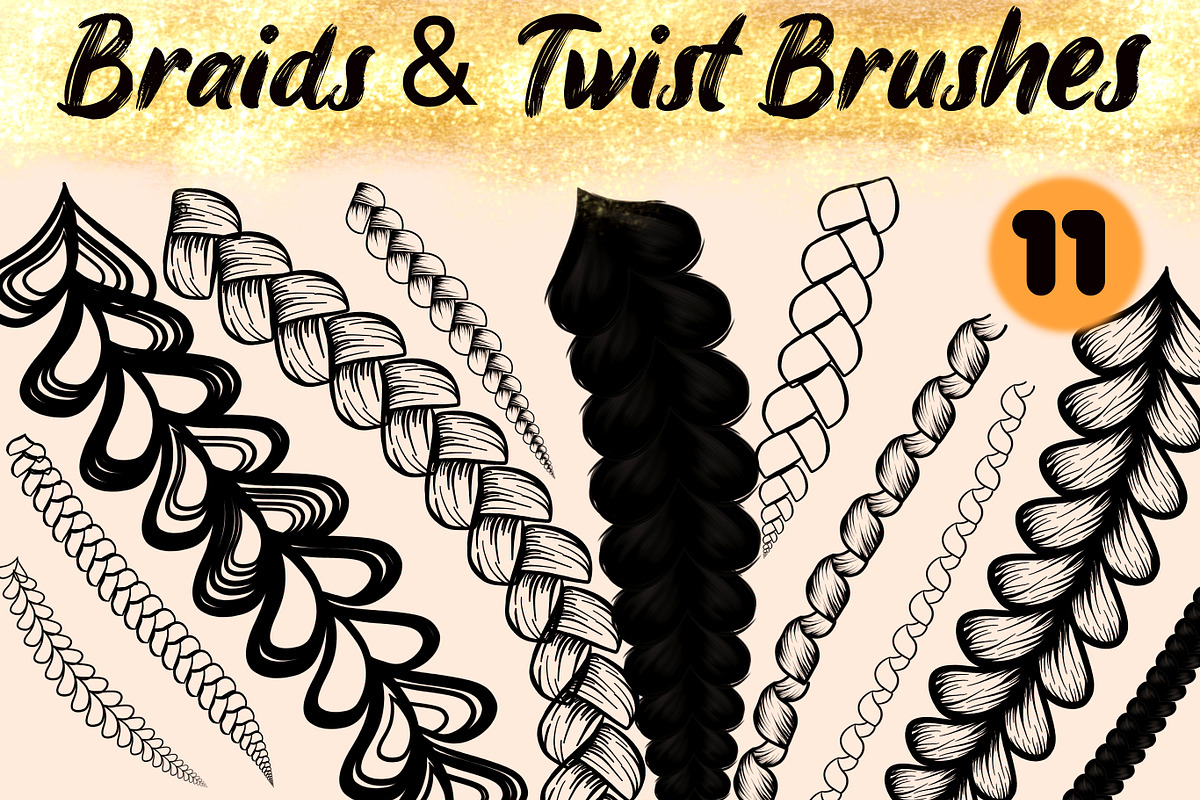 Procreate Braids and Hair Brushes, a Brush Add-On by HabitusDesigns