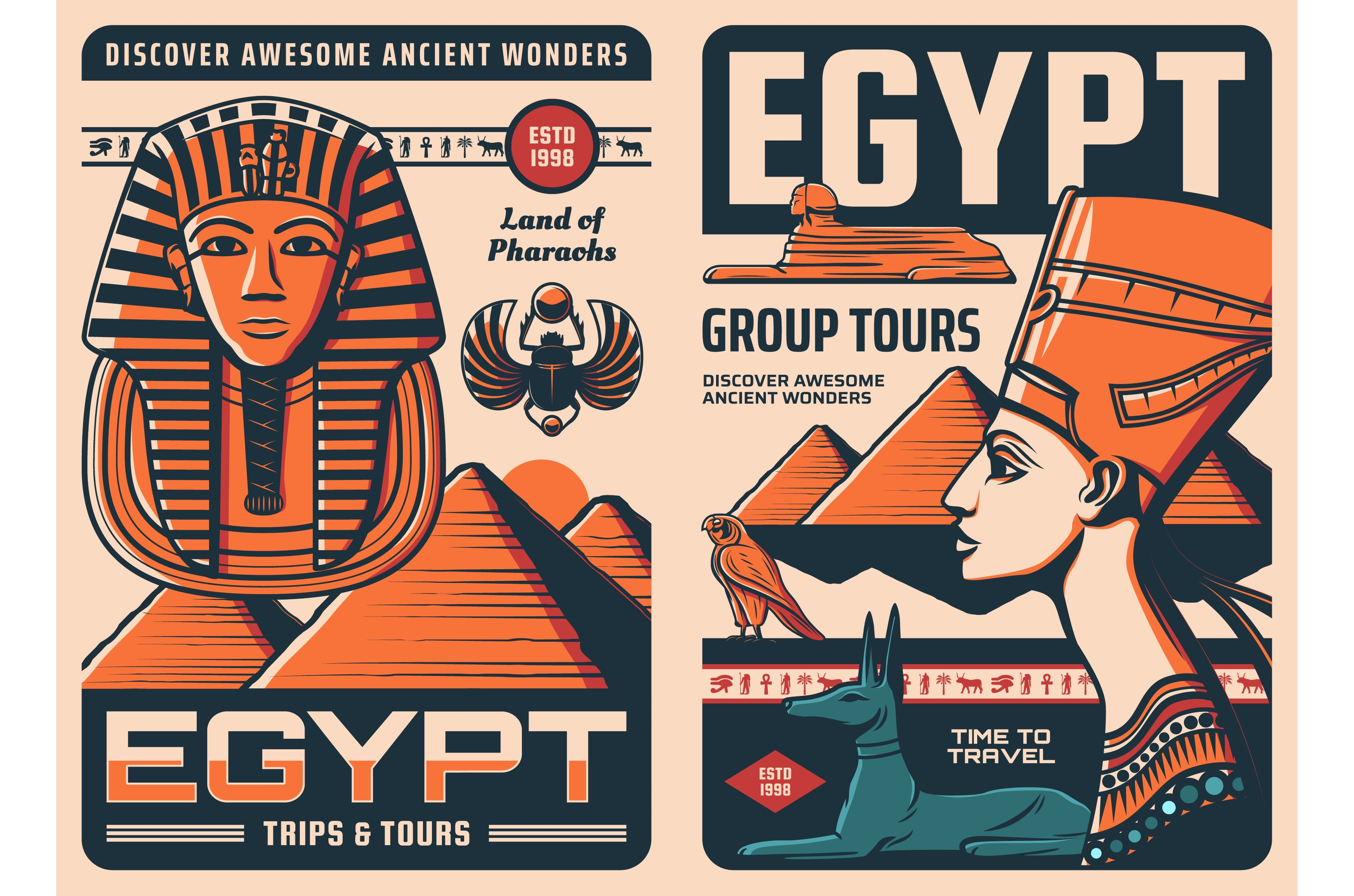Ancient Egypt travel retro posters, an Animal Illustration by Vector ...