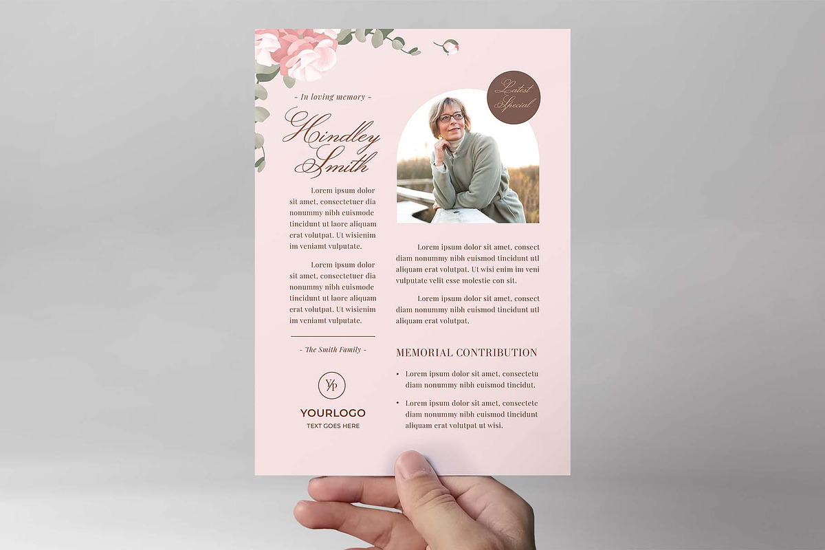 Pink Floral Funeral Program Template, a Flyer Template by BrandPacks ...