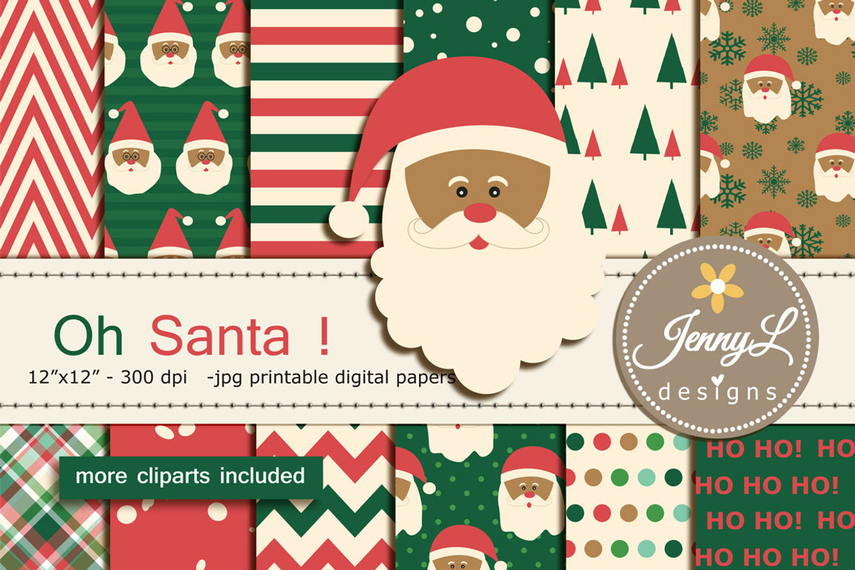 Santa Christmas Digital Papers, a Pattern Graphic by JennyL Designs