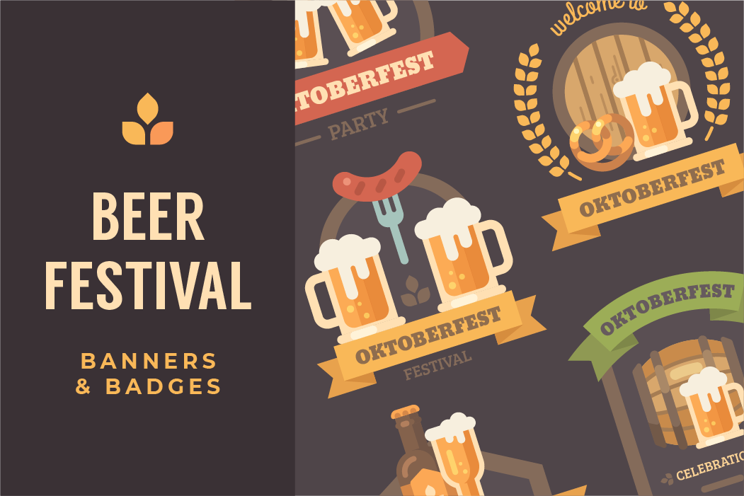 Beer festival banners and badges, a Food Illustration by Ivan Dubovik