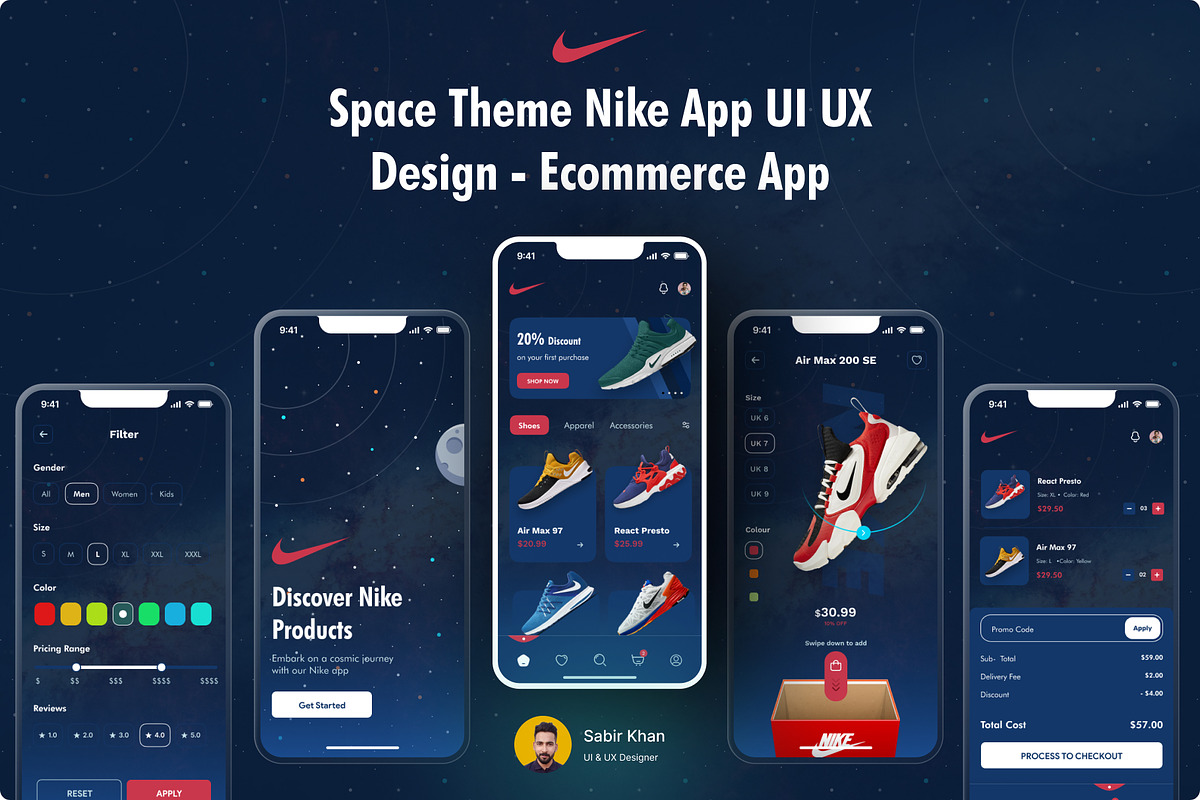 Space Theme Nike App UI UX Design, an UI Kit Template by DesignBox | Creative Market