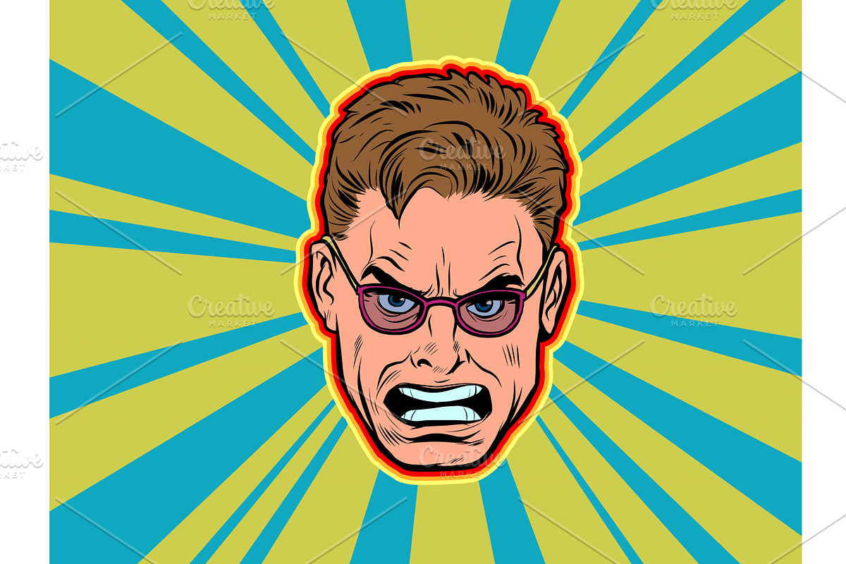 Angry male face, human emotions. Pop, a Person Illustration by ...