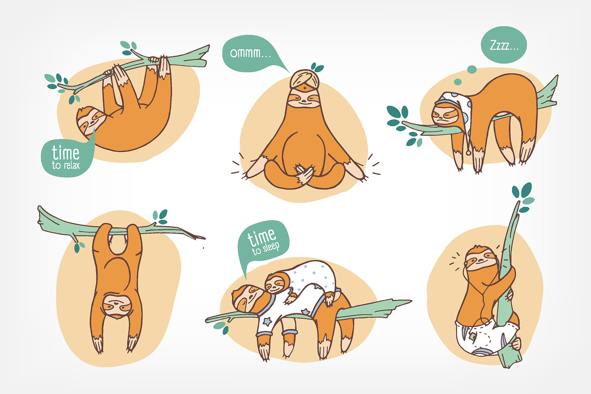 Nice sloth set and seamless, an Animal Illustration by Good Studio ...
