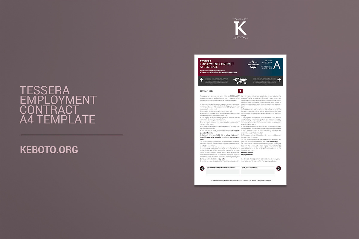 Tessera Employment Contract A4, a Brochure Template by Keboto ...