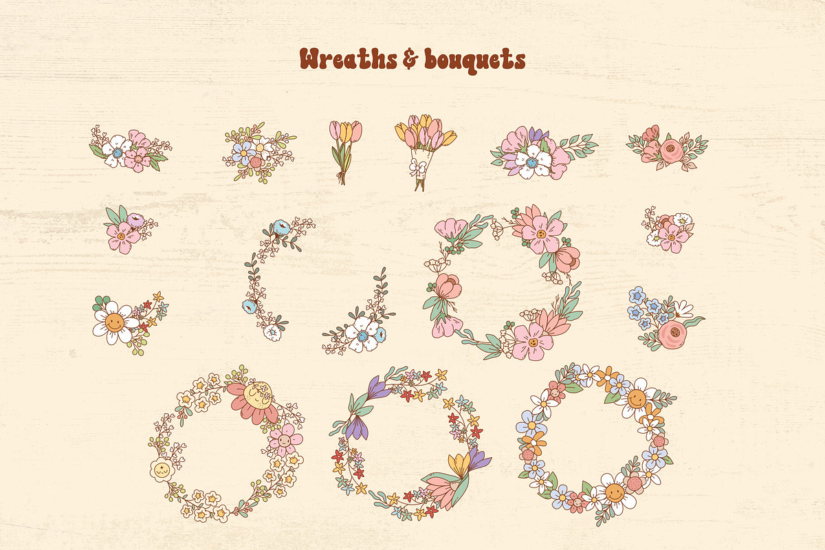 Flower power - retro groovy bundle, an Object Illustration by Huxmay