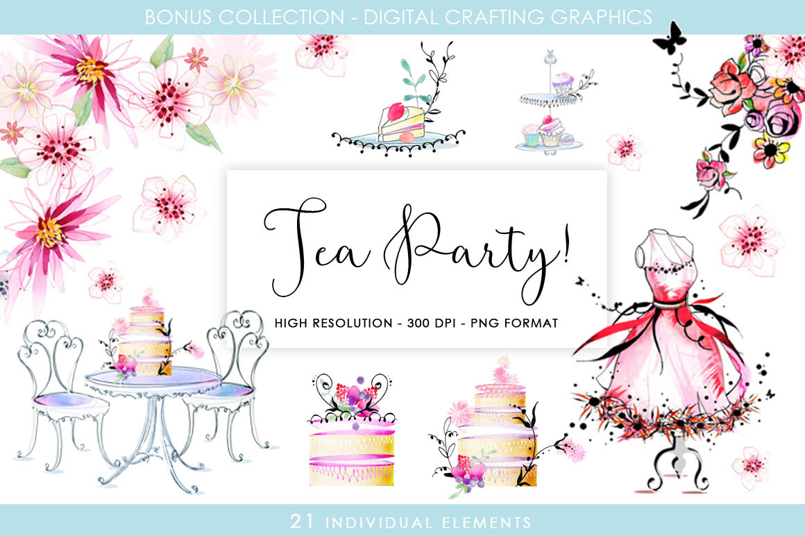 Digital Crafting Set - Tea Party, an Illustration by Handpainted Clip Art