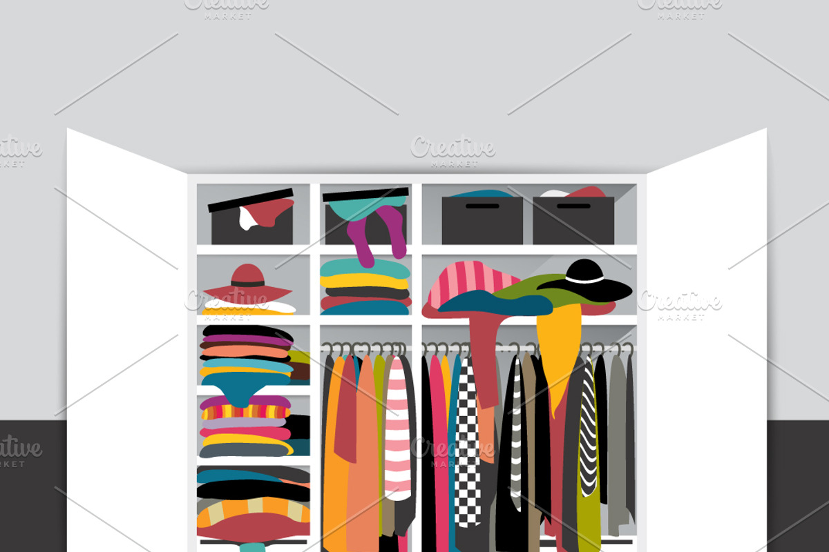 Open wardrobe, an Illustration by VectorAN | Creative Market