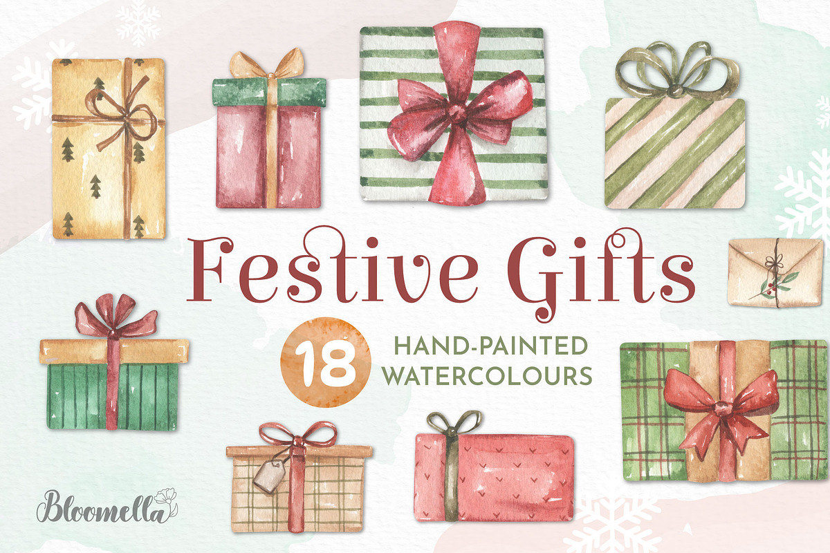 Watercolour Christmas Gifts Presents, an Object Graphic by Bloomella