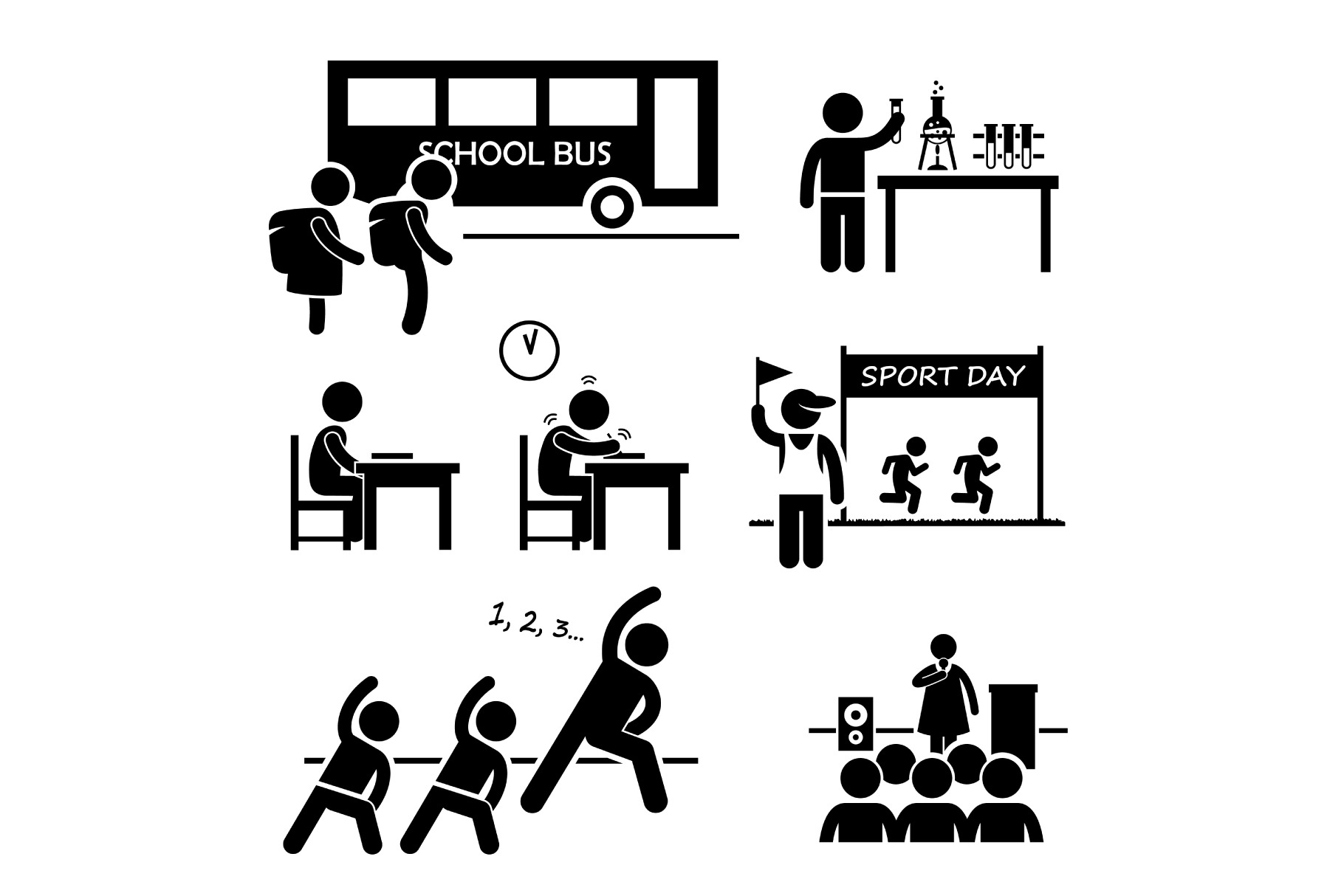 School Student Activity Event Icons, an Icon by Leremy Stick Figures