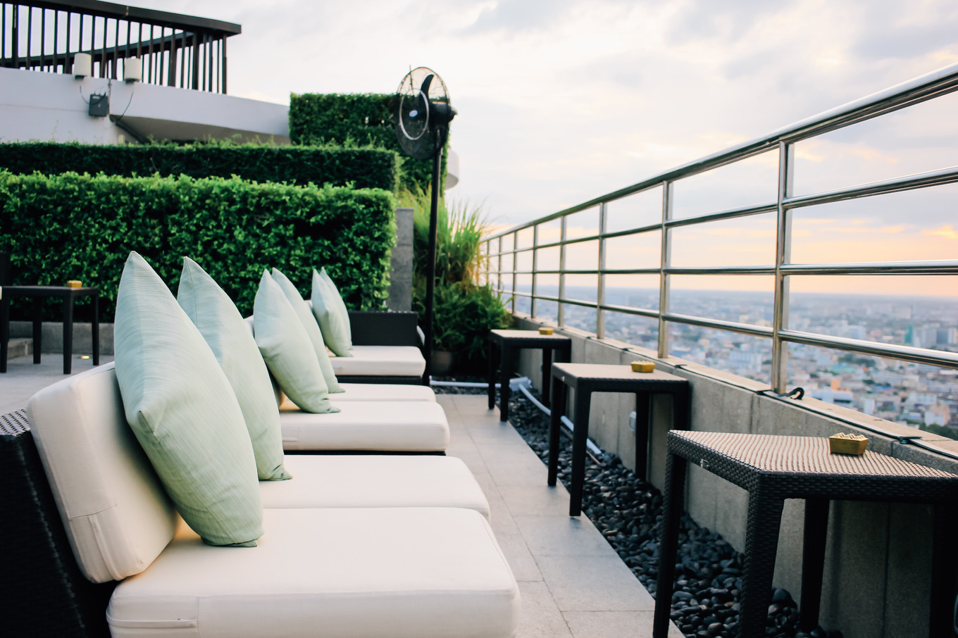 Restaurant rooftop lounge bar containing restaurant, cafe, and bar, an ...