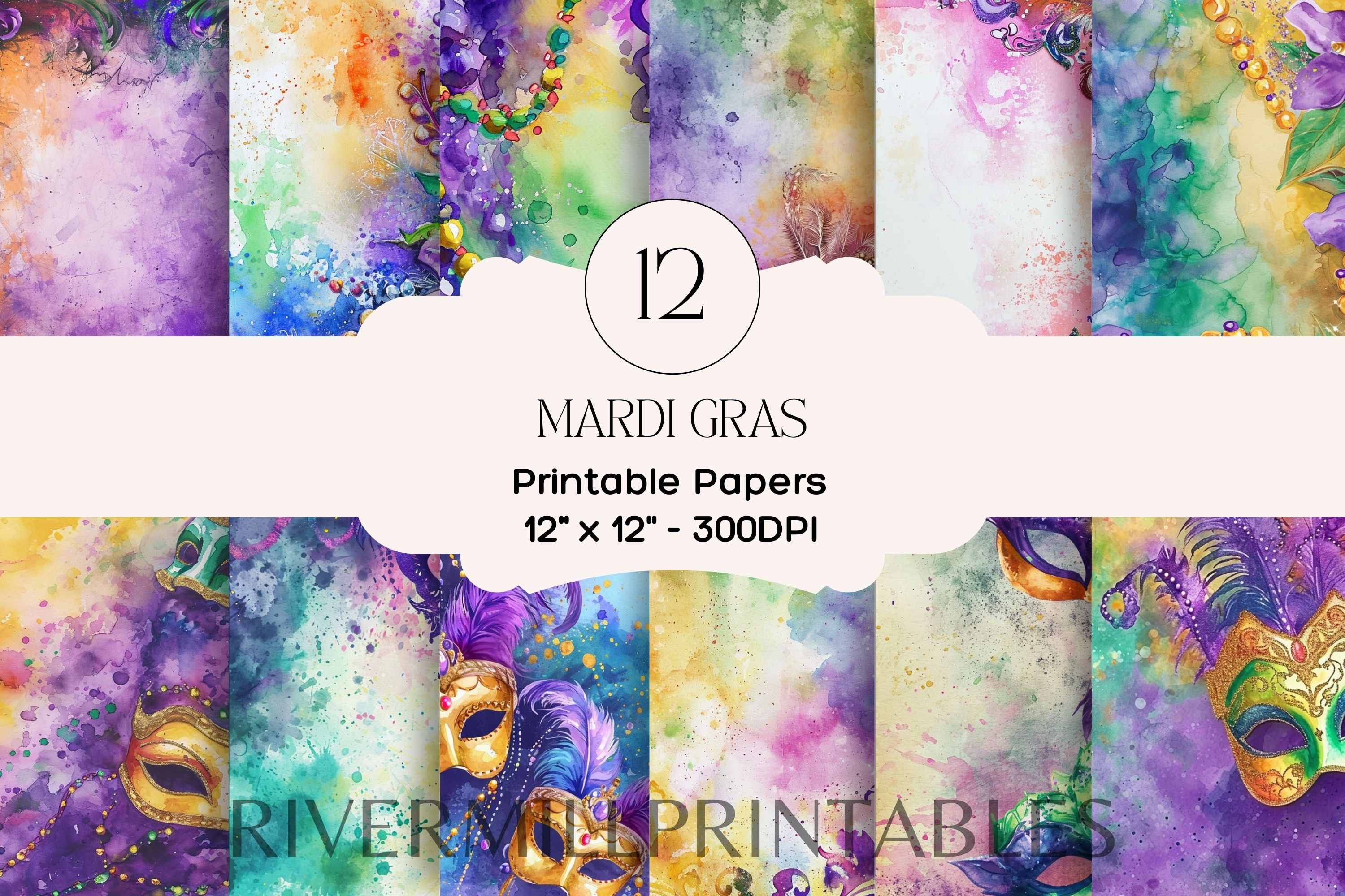 Mardi Gras Digital Papers, a Decorative Illustration by Rivermill ...