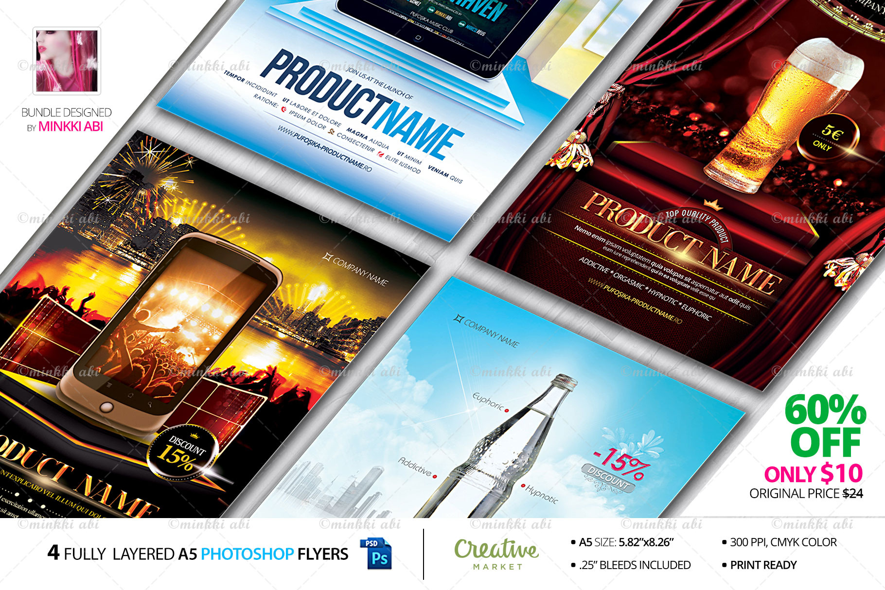 4 Product Flyers Bundle 60% OFF, a Flyer Template by Minkki Shop