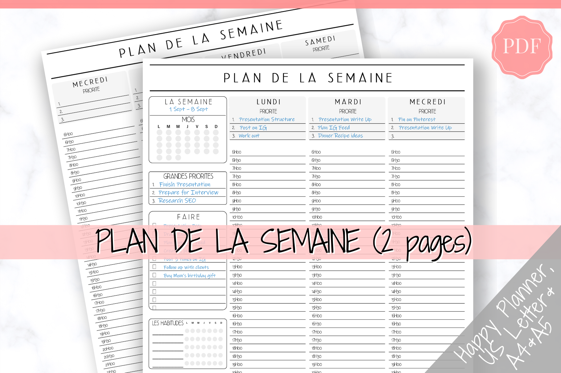 FRENCH Weekly Planner Printable Sheets