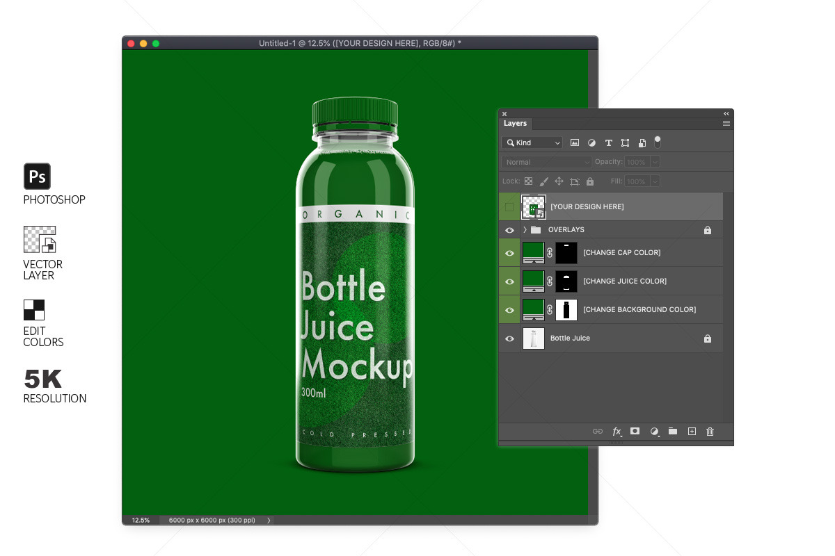 Juice Bottle Mockup, a Product Mockup by LESZ Design