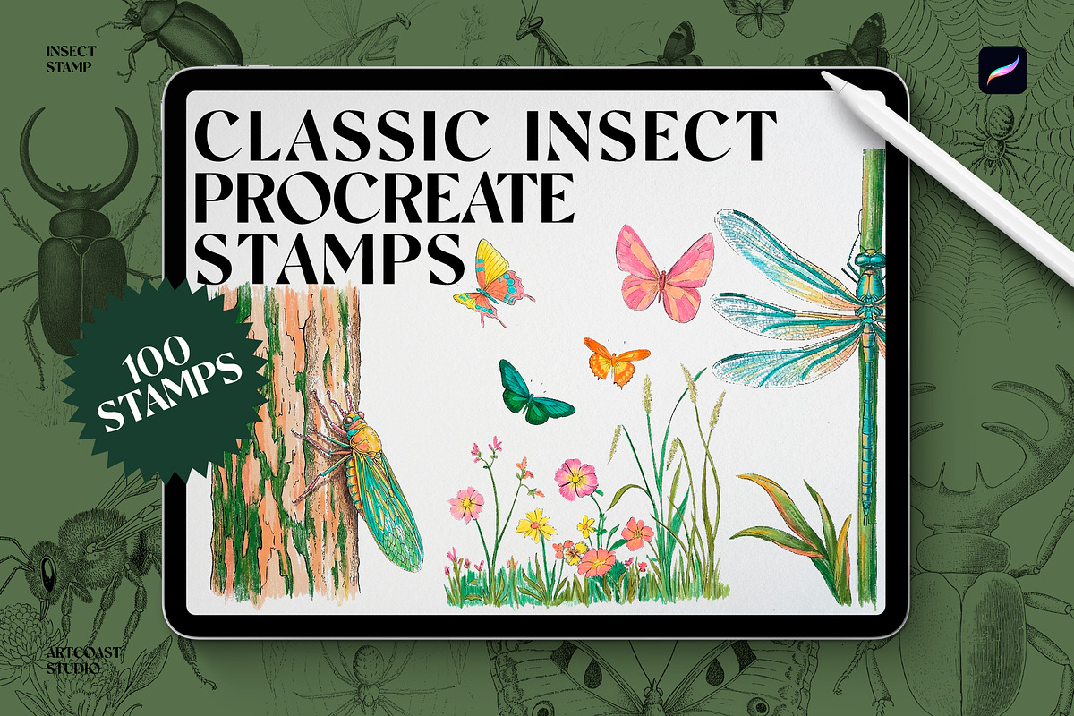 Classic Insect Procreate Stamps, a Shape Add-On by Spasibenko Art