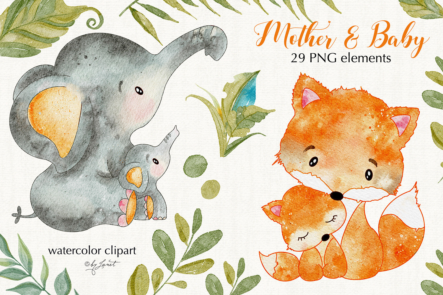 Mother and Baby clipart, an Animal Illustration by helloPAPER ...