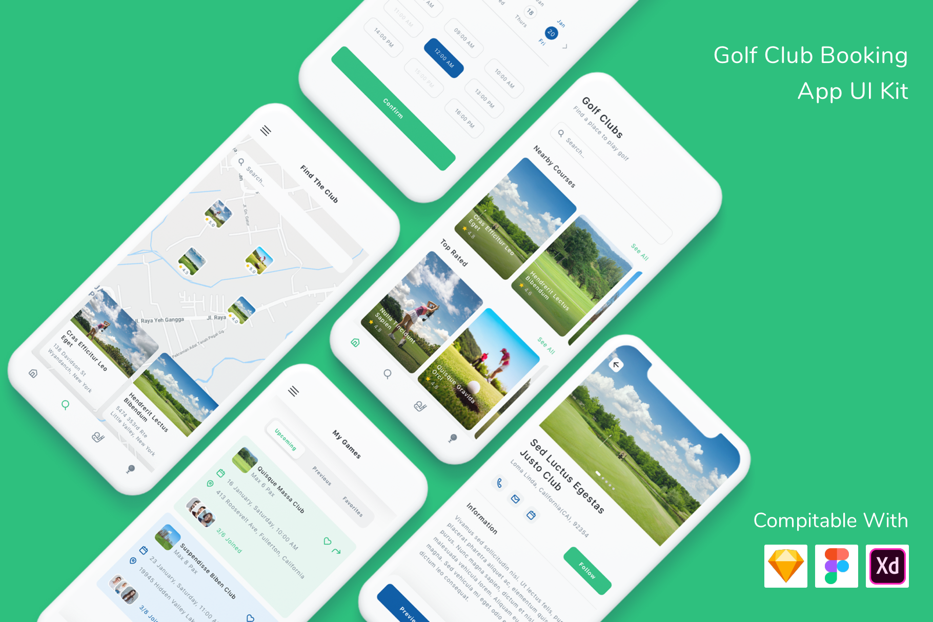 Golf Club Booking App UI Kit, an App Template by Betush