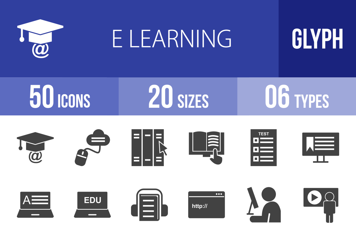 50 E Learning Glyph Icons, an Outline Icon by IconBunny