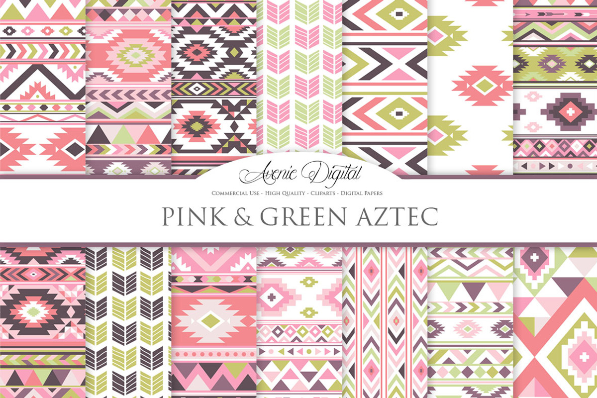Pink and Green Aztec Digital Paper, a Texture Graphic by Avenie Digital