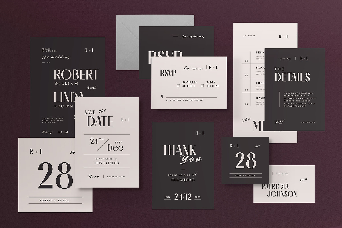 Minimalist Wedding Invitation Set, an Invitation Template by graphicook