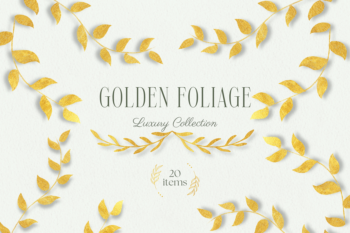 Gold Glitter Leaves Clipart