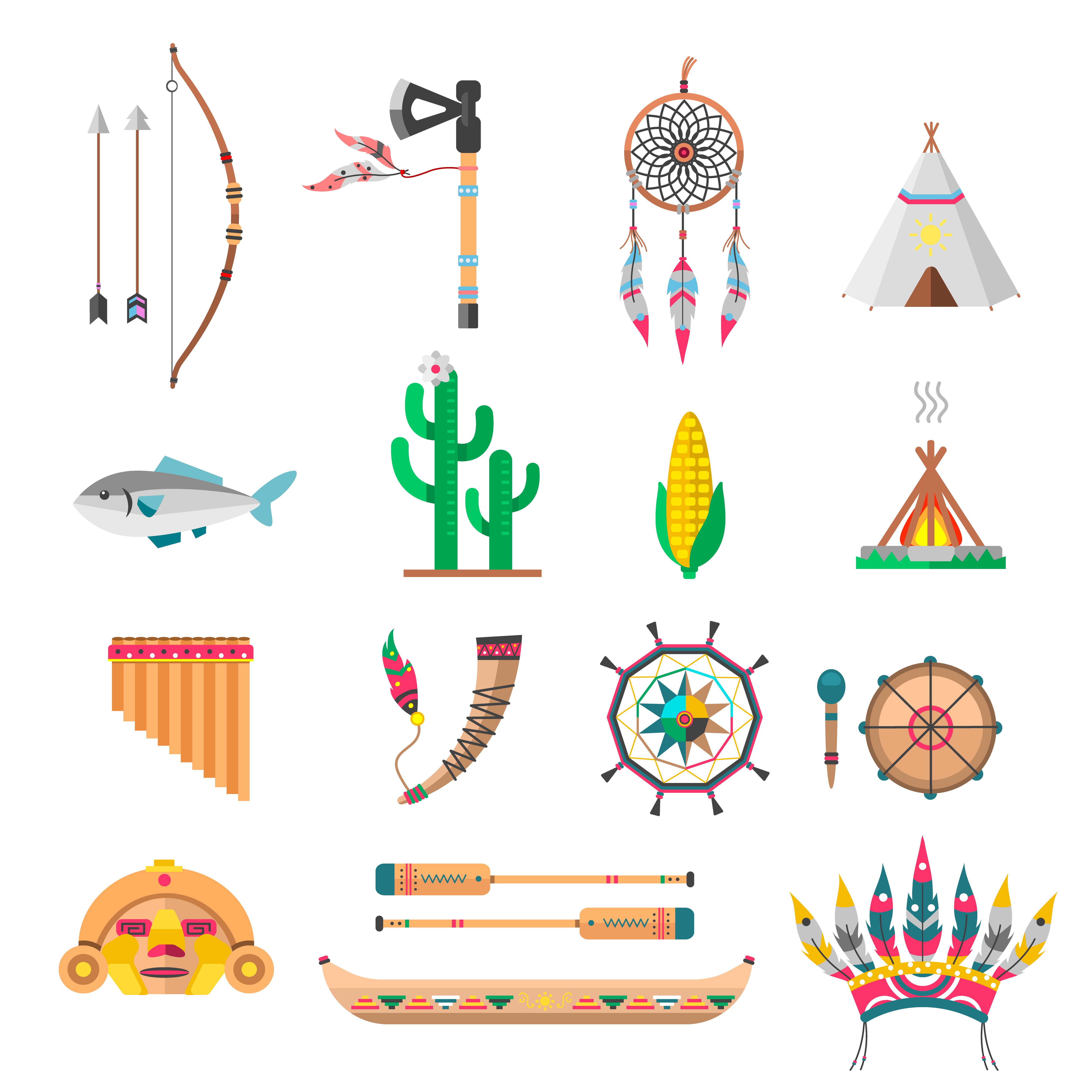 Indians icon vector set, a Decorative Illustration by RocketArt