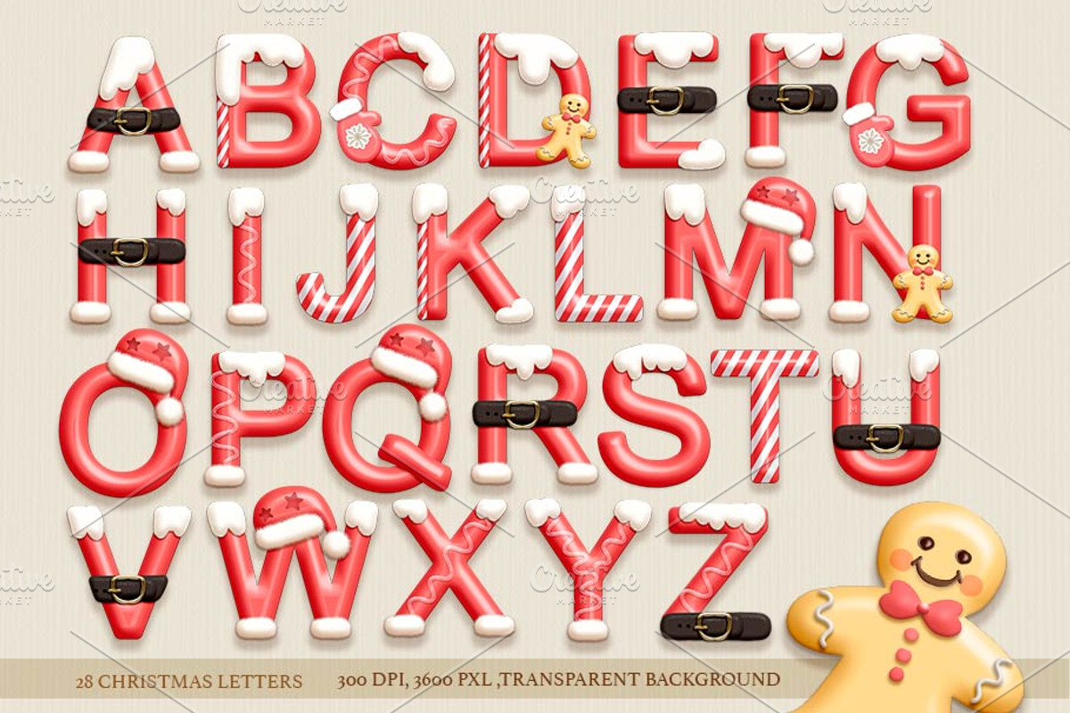 Christmas letters clipart, an Illustration by HAPPY PUPPY SHOP