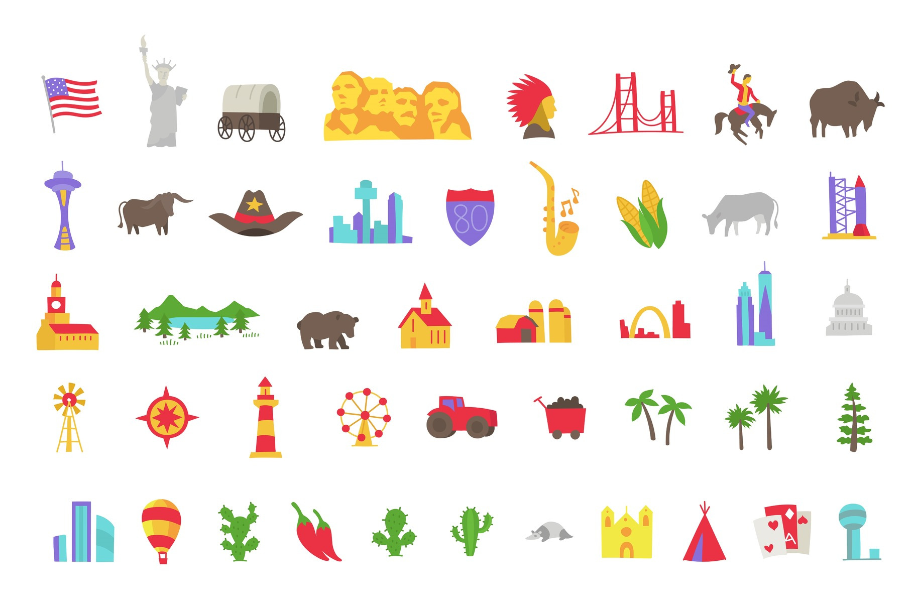 America set of icons. USA tourist | Illustrations ~ Creative Market