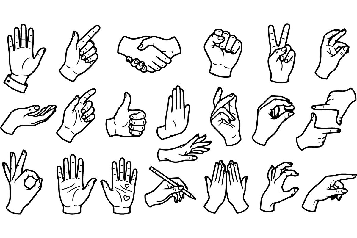 Hand Gesture Line Art Set, an Illustration by designvectx
