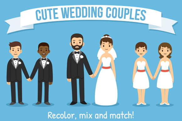 Vector cartoon wedding couples, an Illustration by Irina Mir | Creative ...