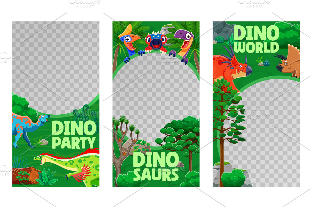 Dino party flyer template frames, an Animal Illustration by Vector ...