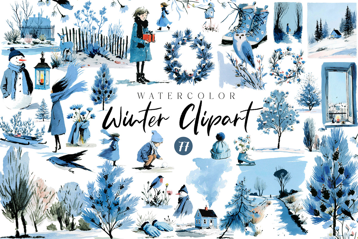 Watercolor Winter Clipart Collection, an Illustration by CreationArt