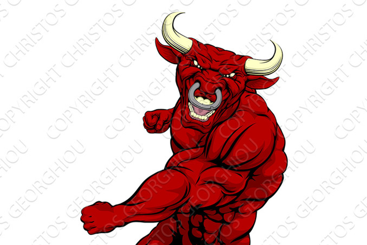 Fighting red bull mascot, an Animal Illustration by Christos Georghiou ...