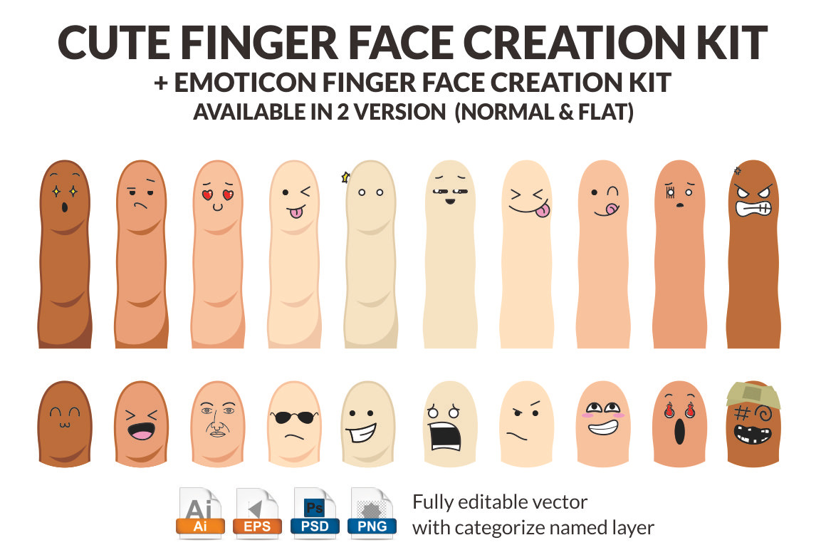 Cute Finger Face Creation Kit, an Illustration by metalpinix