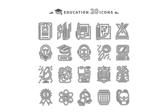 Education Icons on White Background, an Outline Icon by robuart