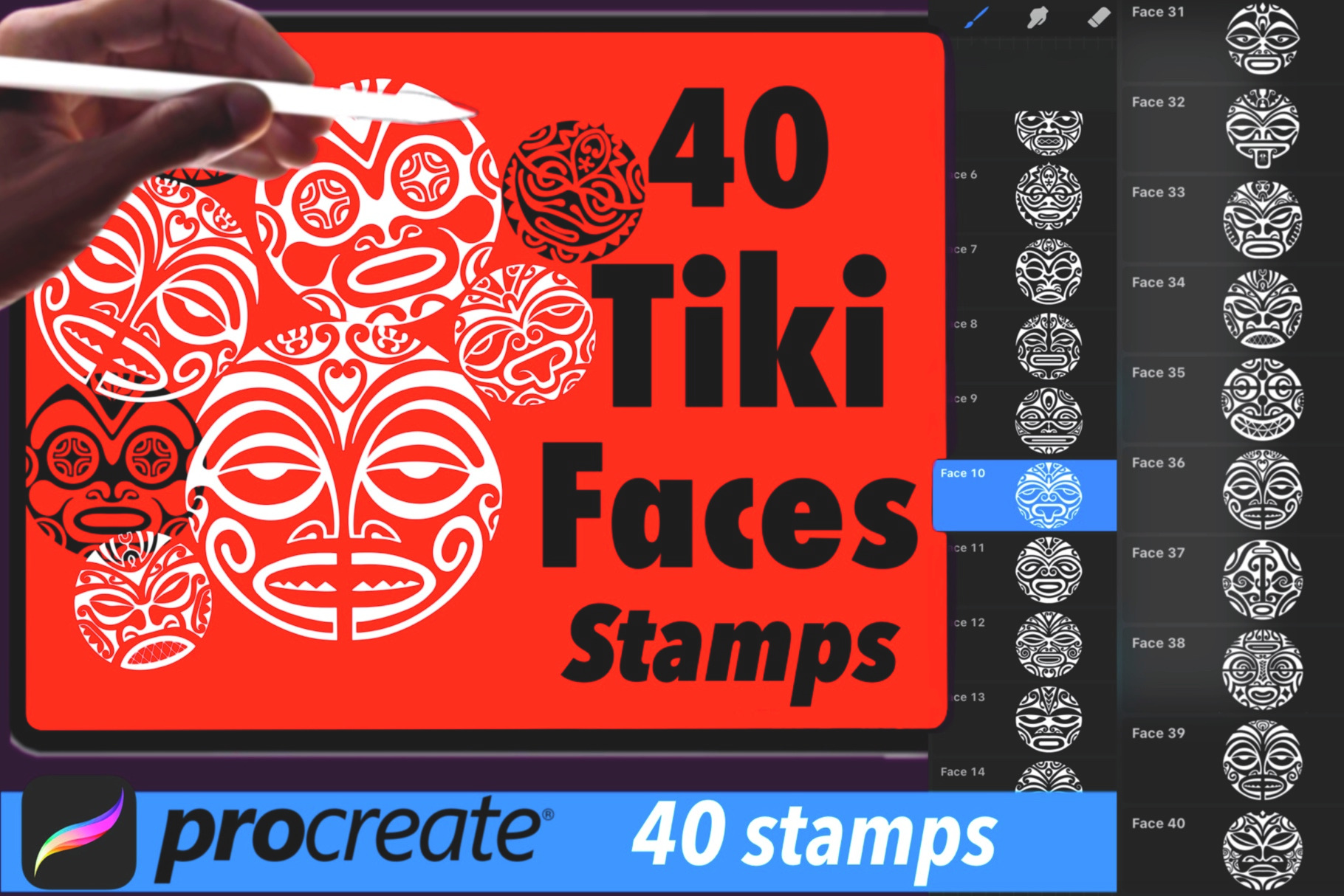 Polynesian tiki face stamp set, a Plug-in Add-On by Tatau