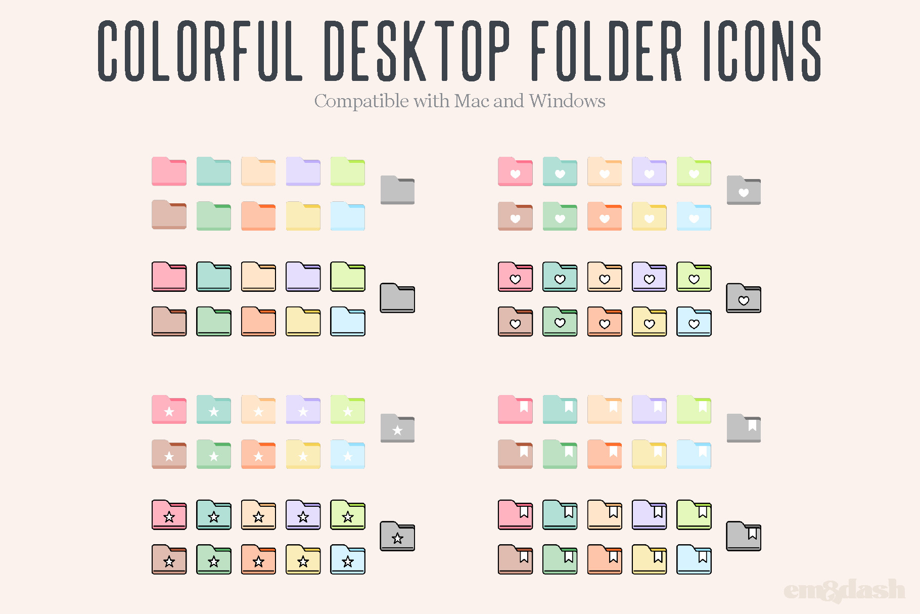 Colorful Desktop Folder Icons, an Icon by Em & Dash