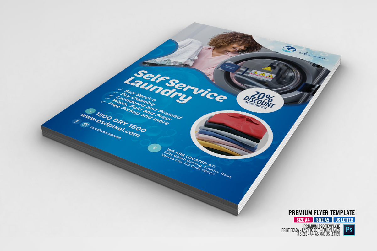 Self Service Laundry Flyer, a Flyer Template by PSDPixel