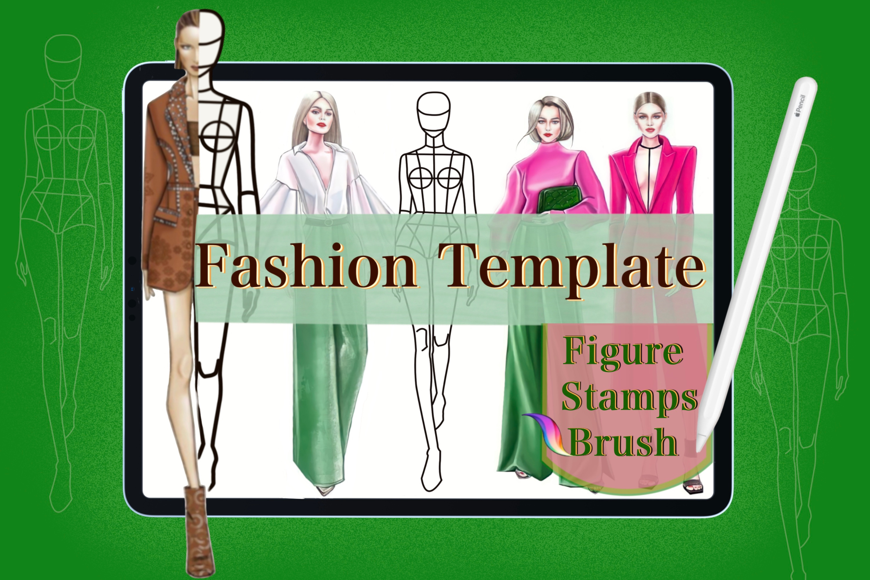 Template Fashion Figure Brush Stamp Procreate doodle fashion