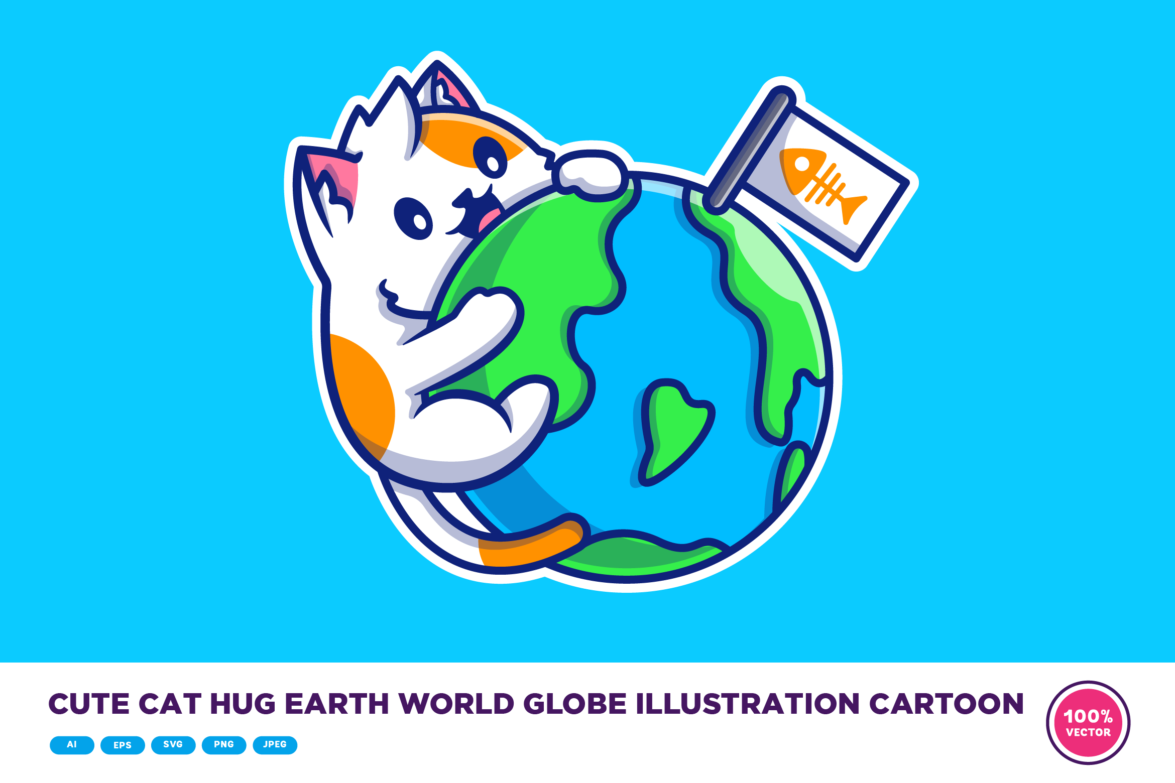 Cute Cat Hug Earth World Globe, an Animal Illustration by Catalyst Labs